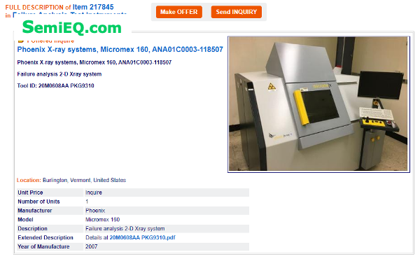 Phoenix micromex 160 2-D x-ray system - 半导体二手设备交易平台
